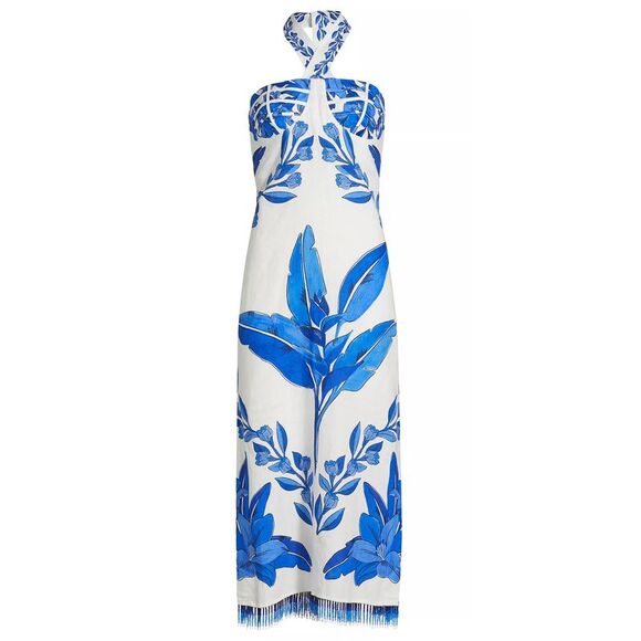 Off White Blue Yard Sleeveless Maxi Dress